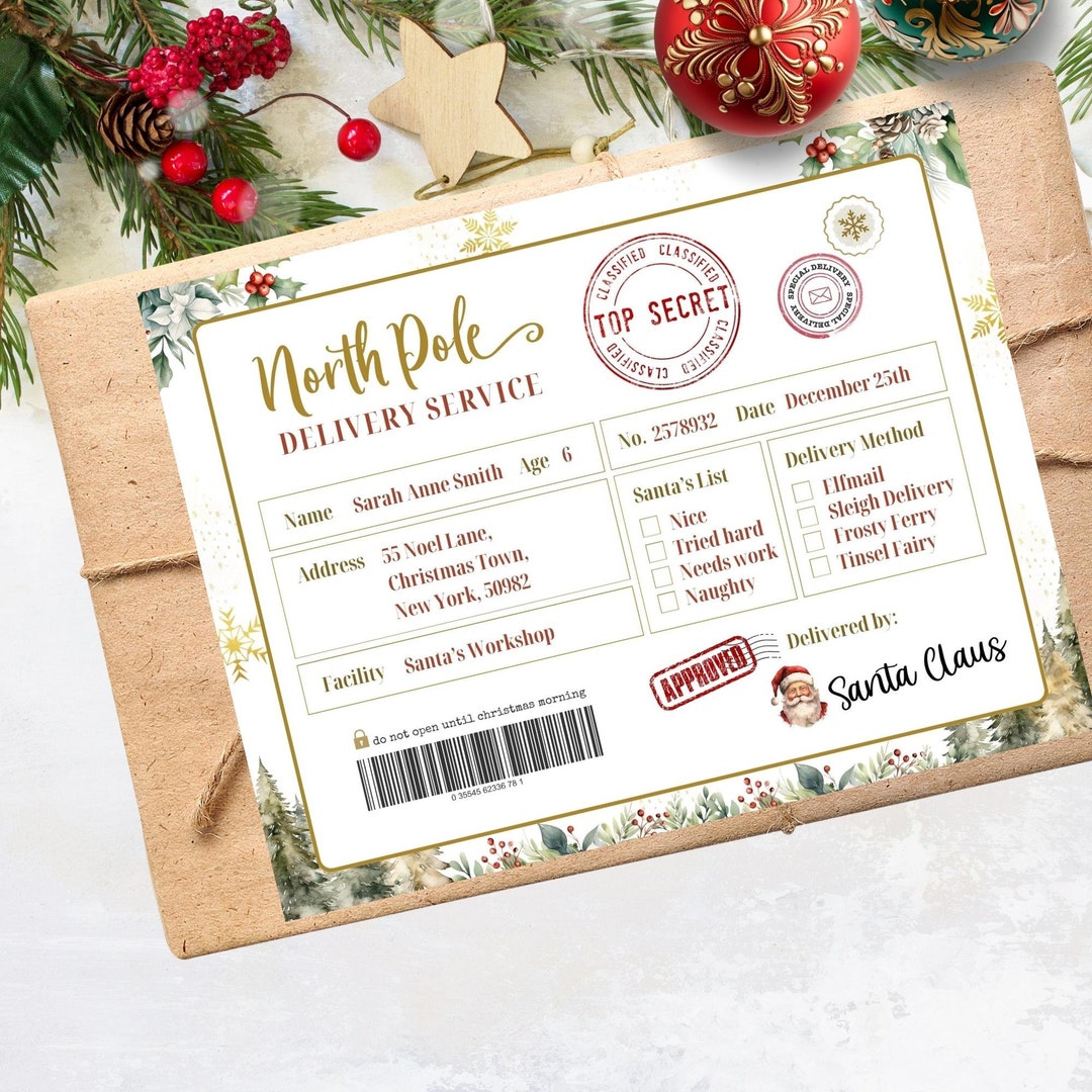 Santa Mail Label Air, Editable North Pole Shipping Stickers, Printable ...