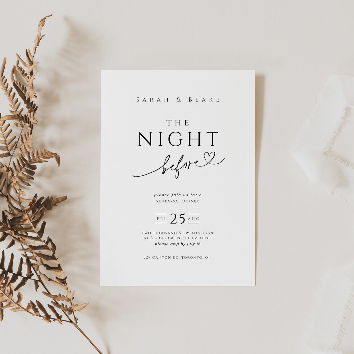 The Night Before Invitations Printed, Rehearsal Dinner Invite Template ...