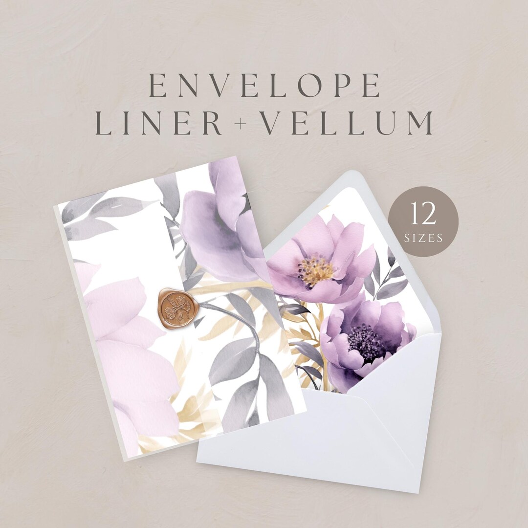 Printable Envelope Liner Garden, English Purple Floral Vellum Wrap ...