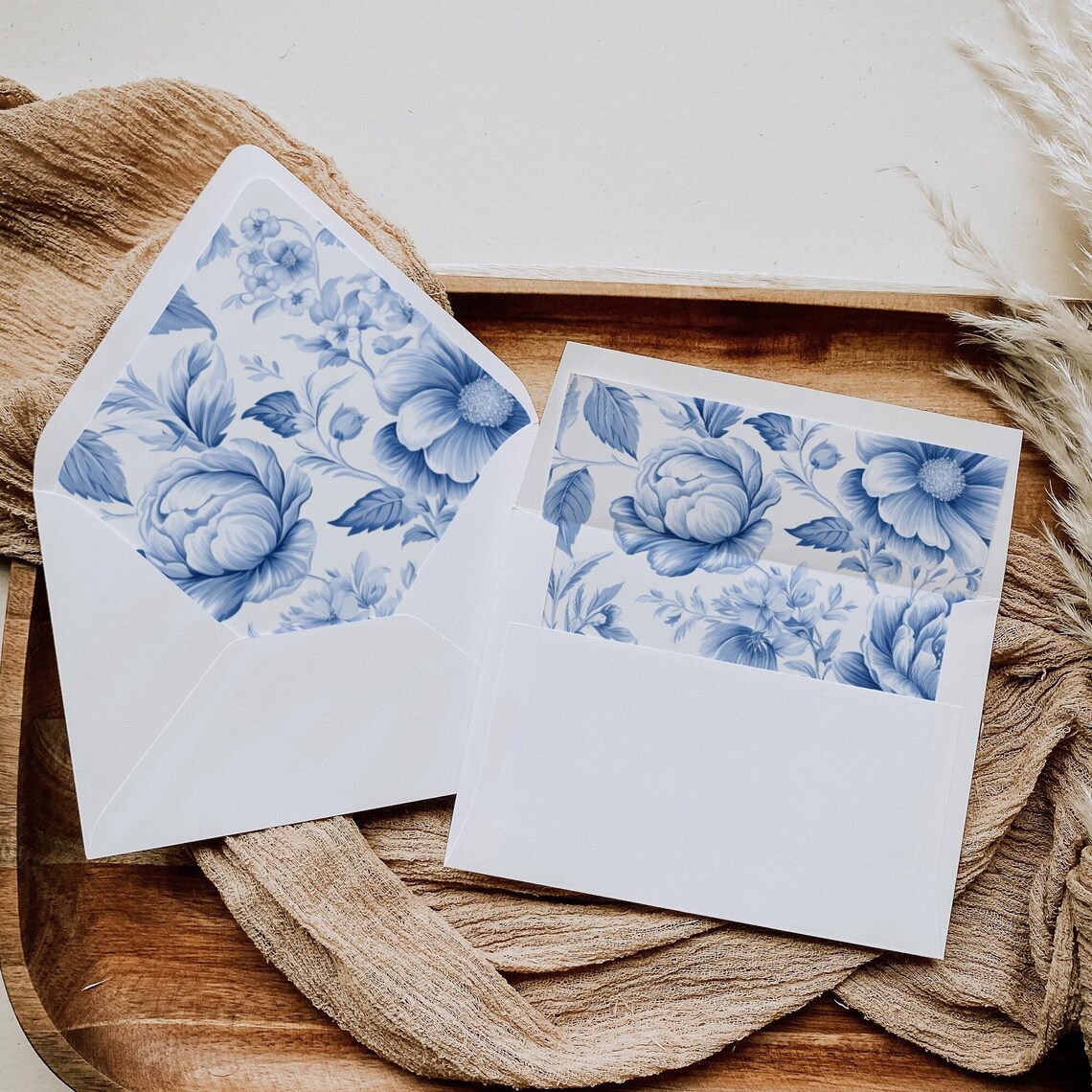 Blue Toile Envelope Liner, French Wedding Invitation Template ...