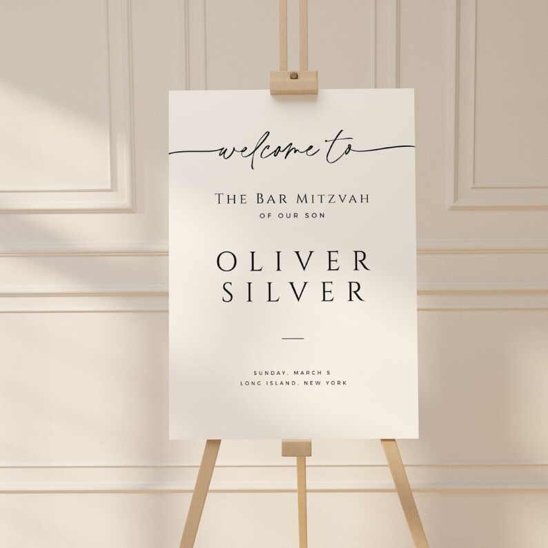 Bar Mitzvah Poster, Editable Welcome Sign in Board, Modern Minimalist ...