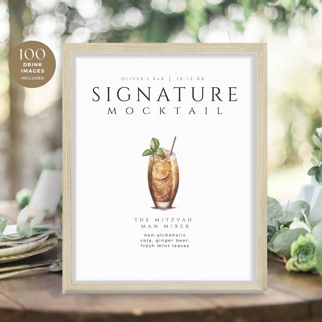 Bar Mitzvah Signature Mocktail, Minimalistic Wedding Drink Sign, Modern ...