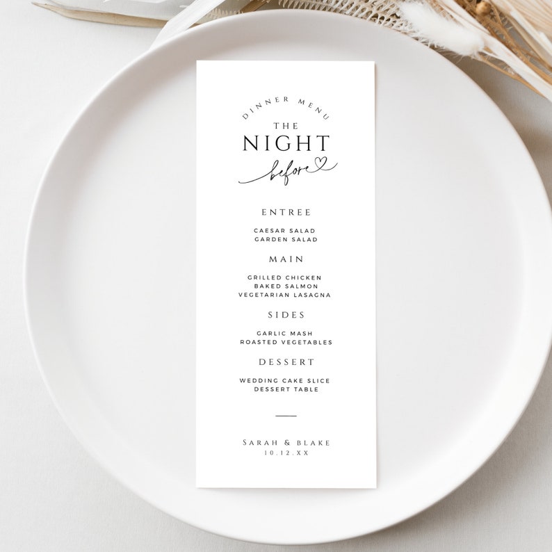 Rehearsal Dinner Menu Template, the Night Before Table Sign, Fun Fact ...