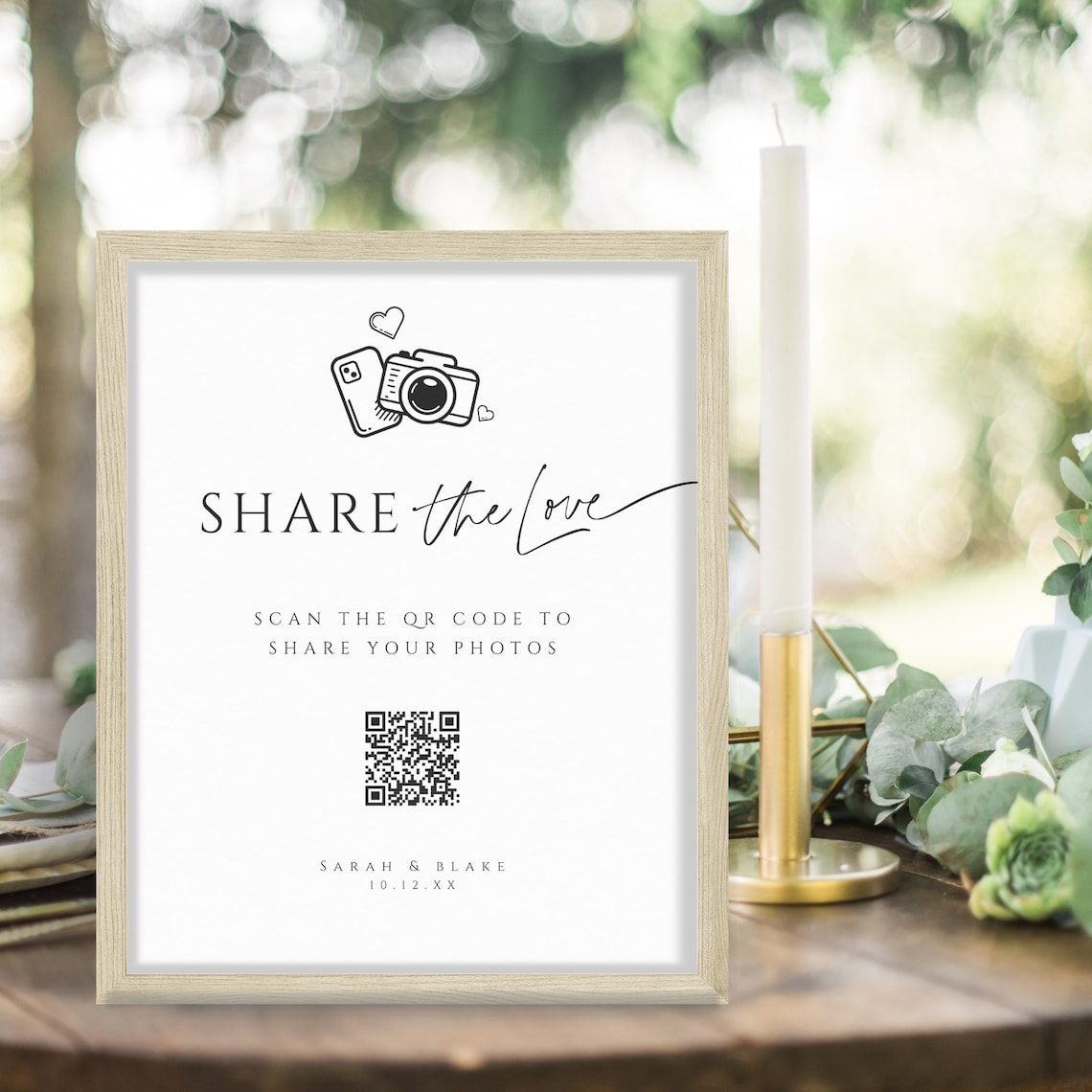 Share the Love Wedding Sign, Minimalist Photo Album QR Code Template ...