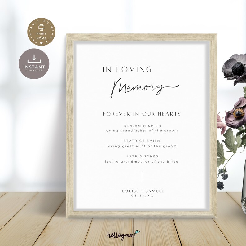 Simple in Loving Memory Sign Wedding Printable, Minimalist Memorial ...