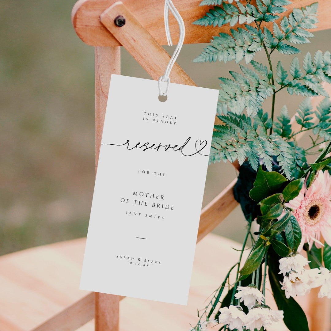 Reserved Seating Tag Wedding Ceremony, Editable Ceremony Seat Sign ...