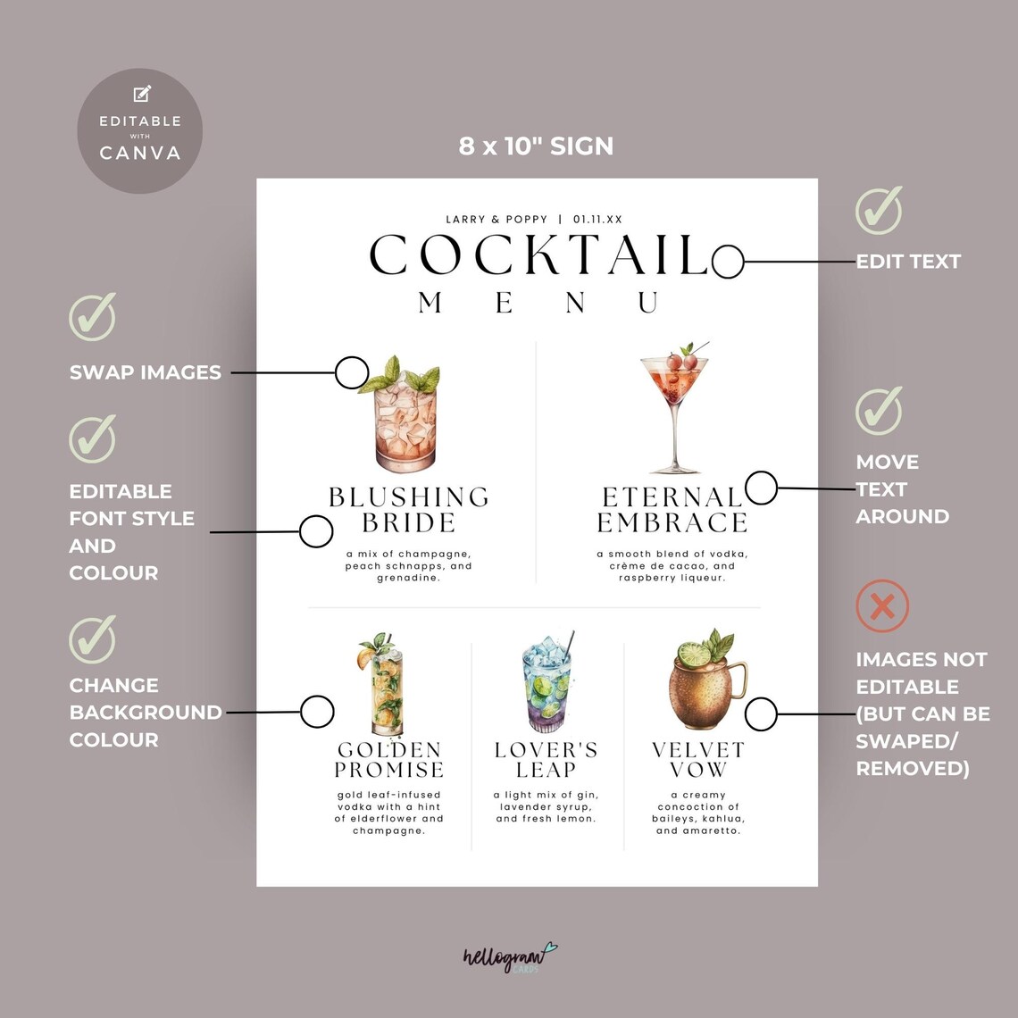 Signature Cocktail Sign Photos, Minimalistic Editable Bar Menu Recipe ...
