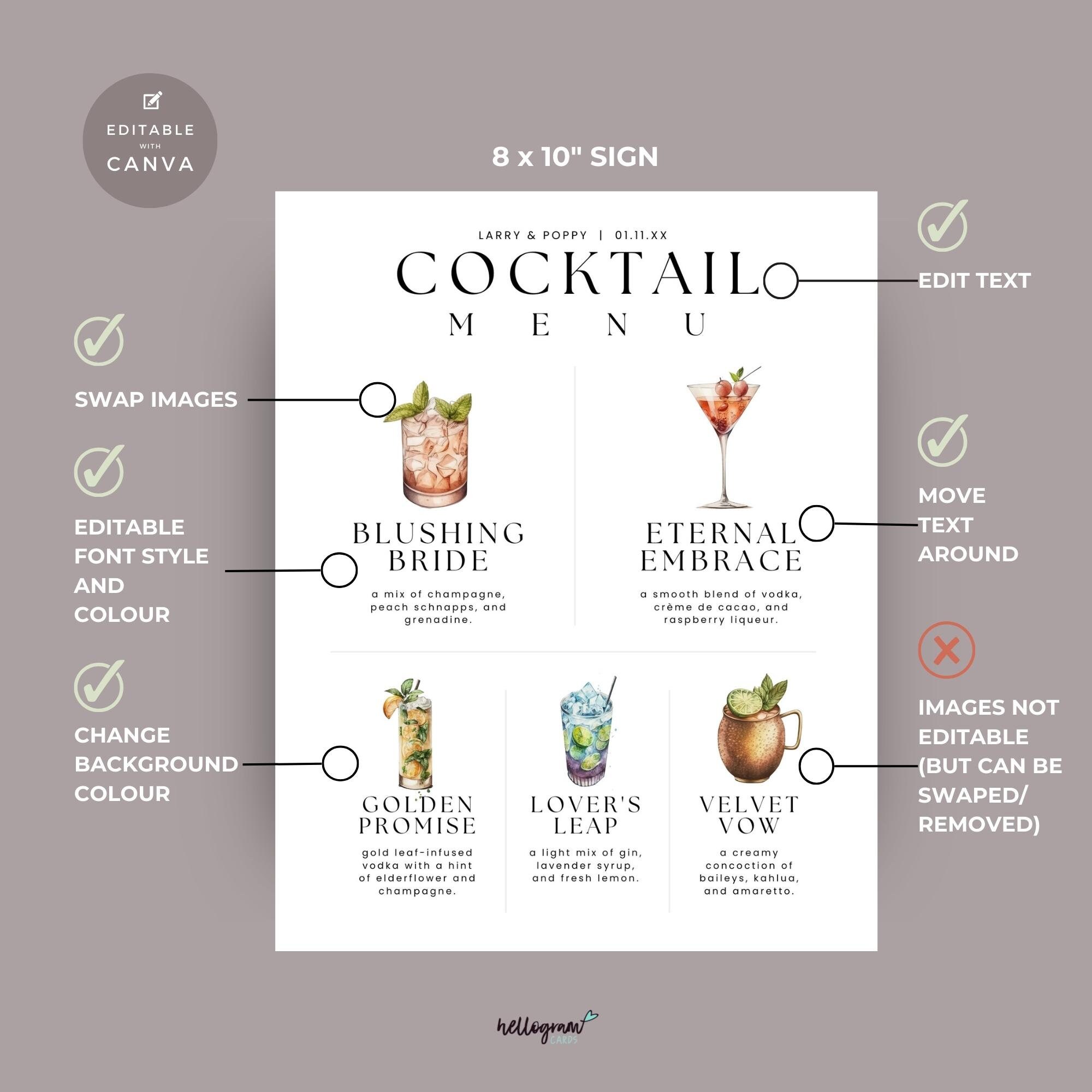 Signature Cocktail Sign Photos, Minimalistic Editable Bar Menu Recipe ...