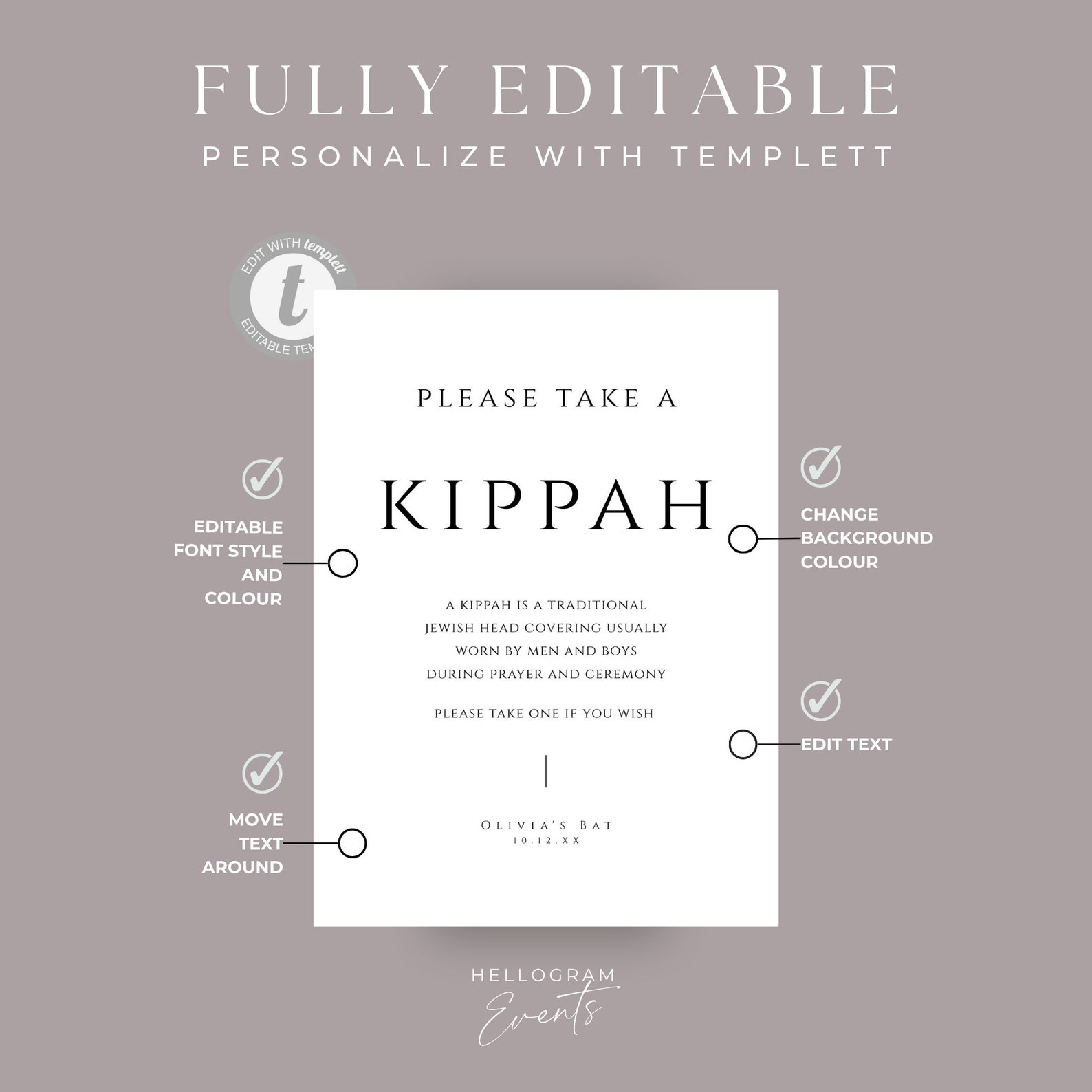 Kippot Sign for Bat Mitzvah, Minimalist Jewish Wedding Kippah Basket ...