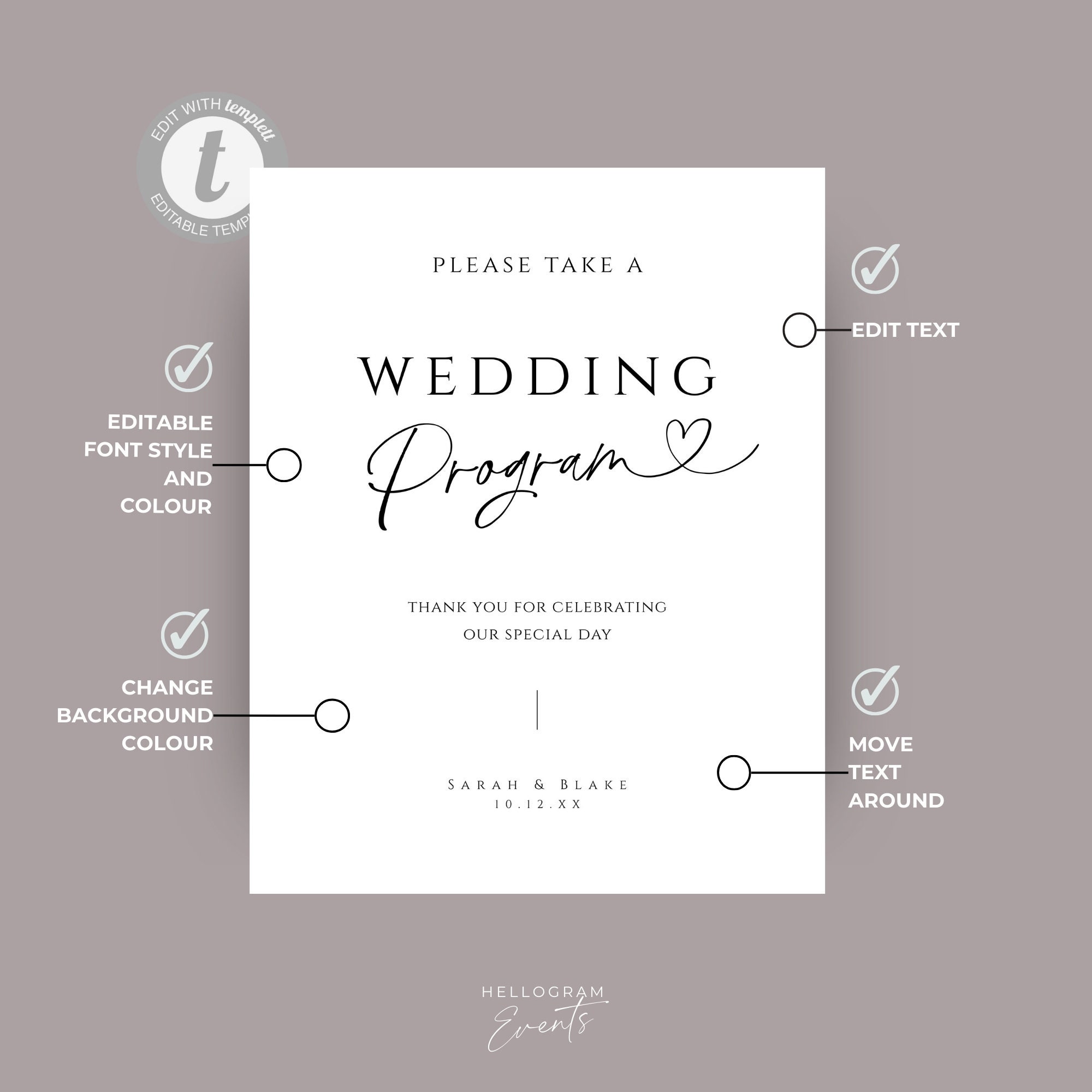 Please Take a Program Sign, Editable Wedding Ceremony Details Template ...