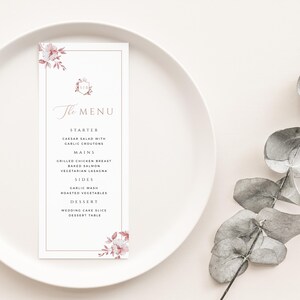 Dusty Rose Toile Wedding Menu, Printable French Vintage Place Setting ...