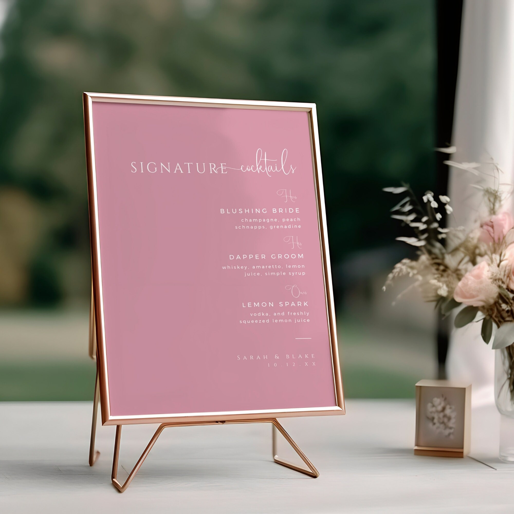 Pink Signature Drink Sign, Printable Wedding Three Cocktail Template ...