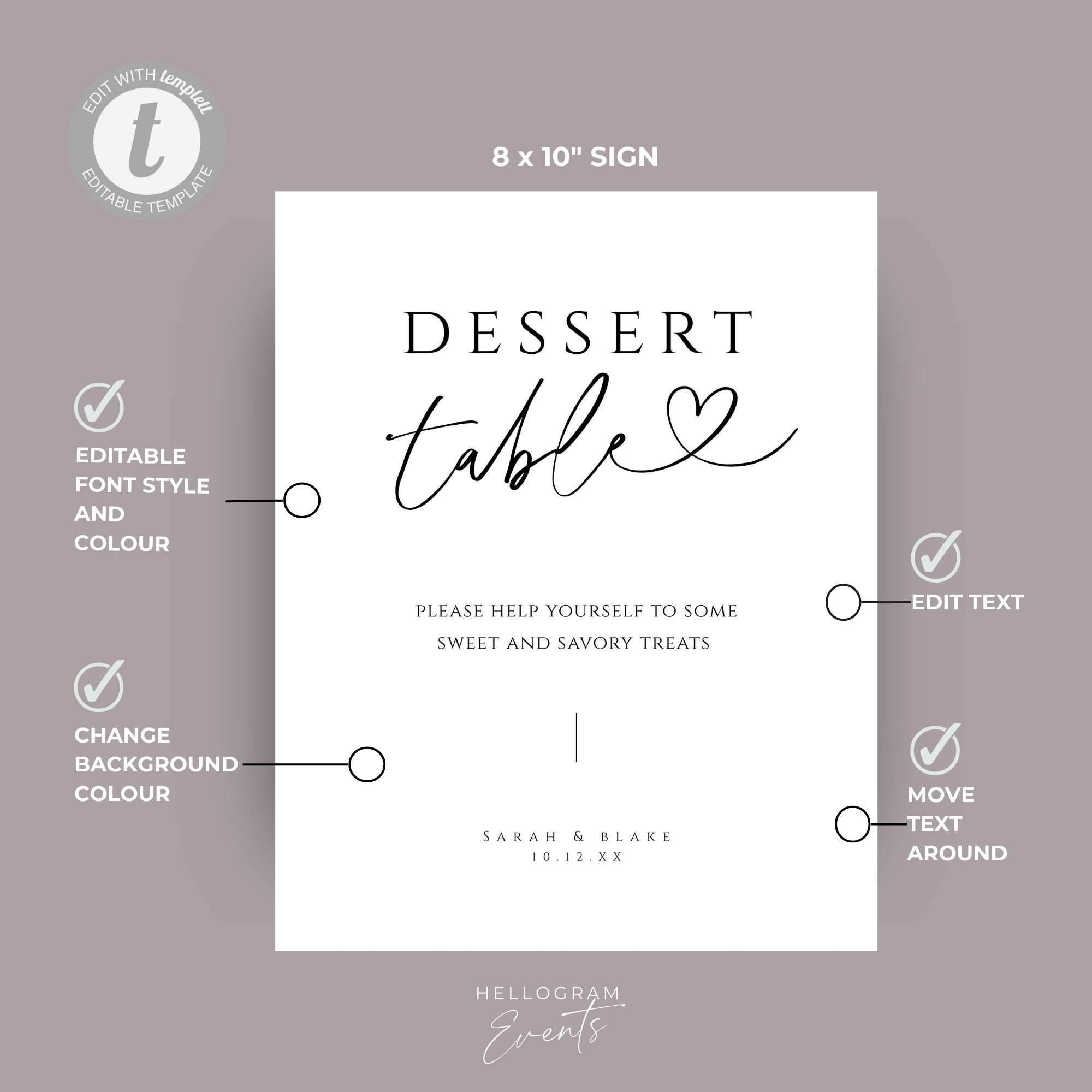 Dessert Bar Wedding Sign, Sweet Table Signage, Printable Editable ...