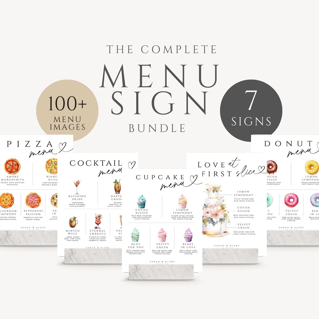 Food Sign Wedding Menu Bundle, Printable Cupcake Flavors, Pizza Bar ...