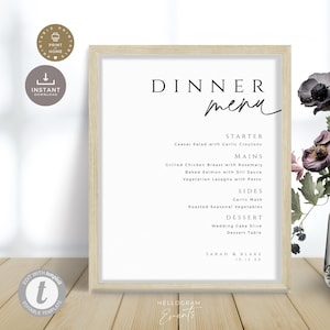 Wedding Menu Sign for Buffet, Editable Dinner Menu Template, Printable ...