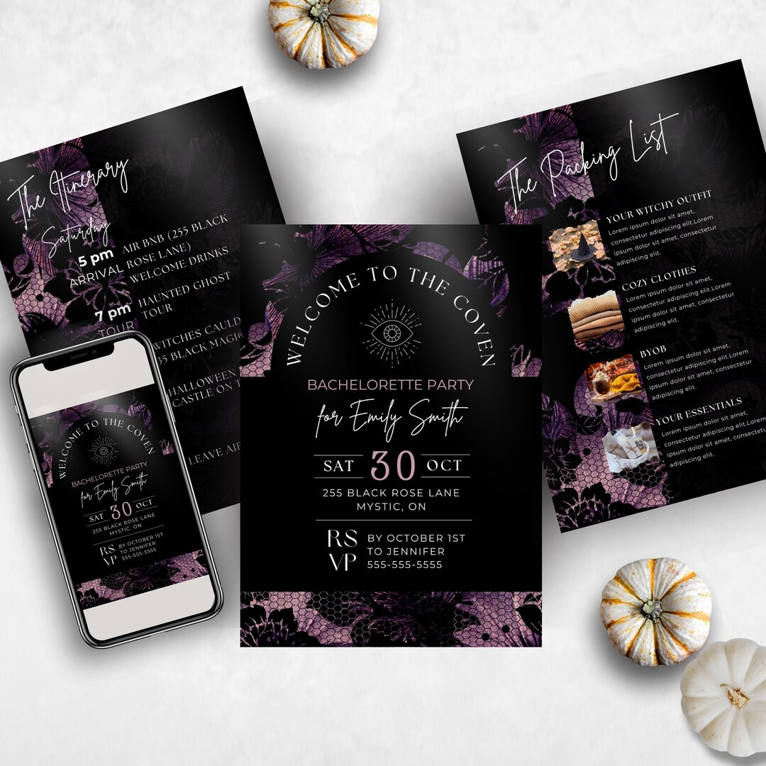 Witch Bachelorette Party Invitation, Halloween Hen Itinerary, Coven ...