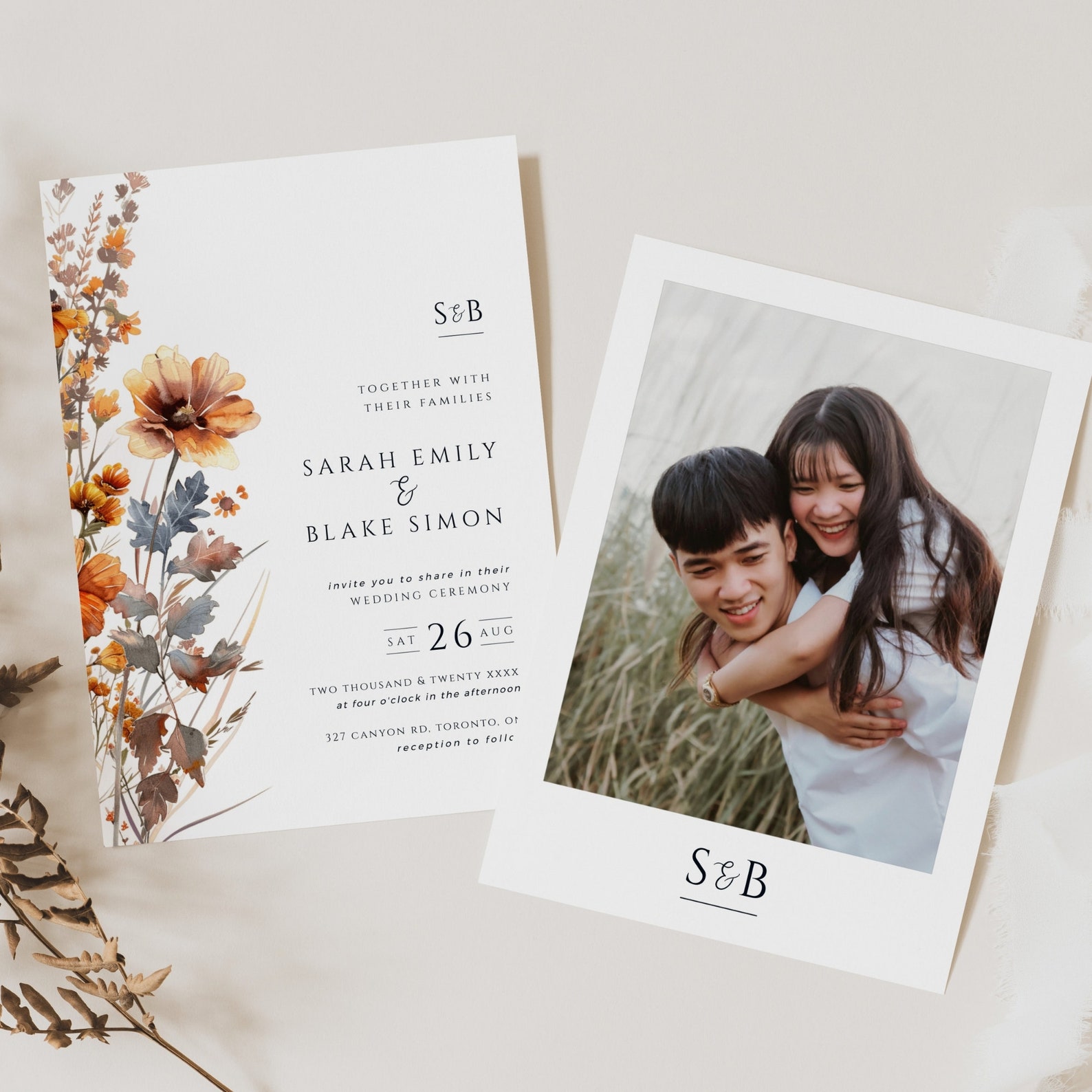 Burnt Orange Wedding Invitations Set Digital Invite, Watercolor ...