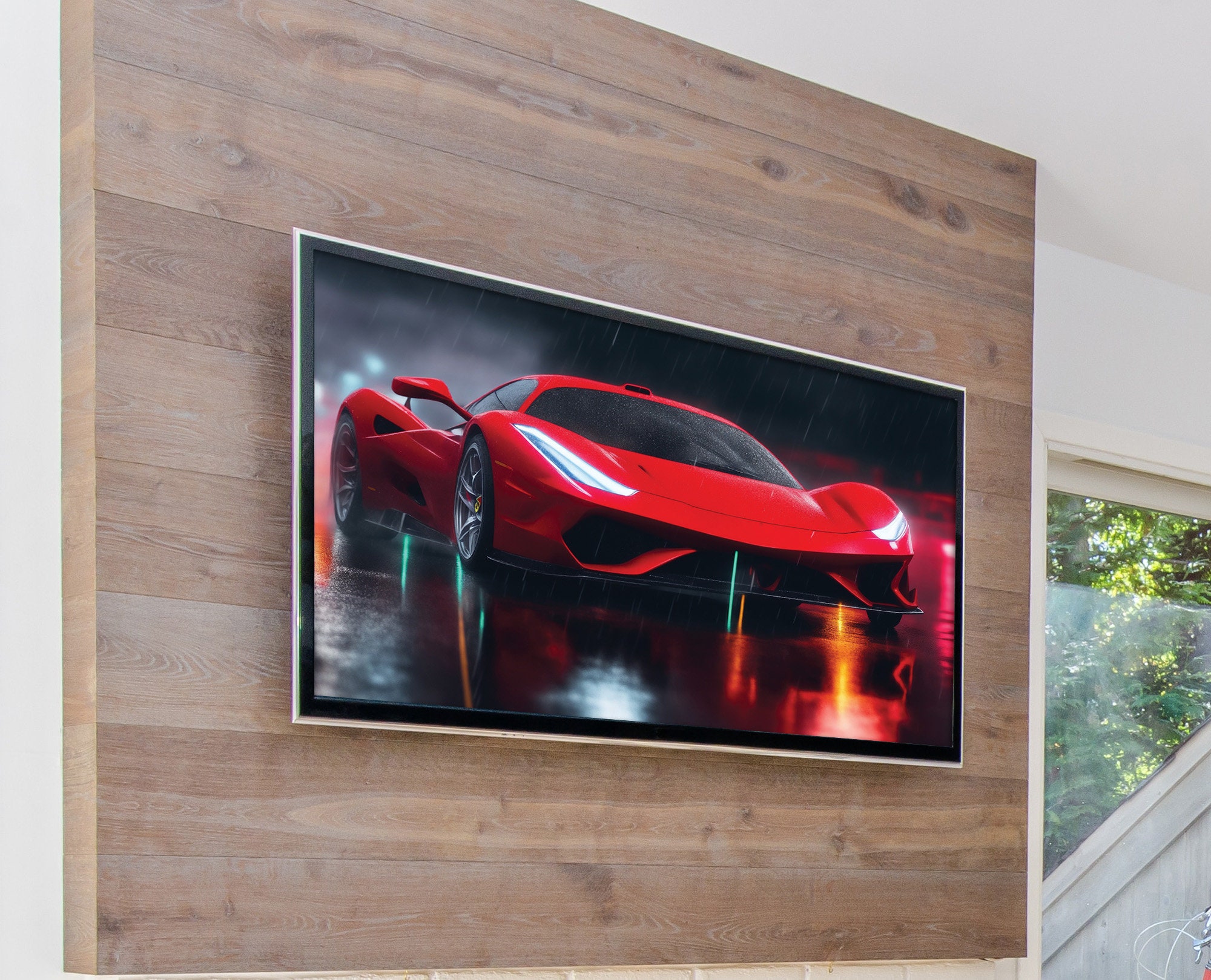PRINTABLE Striking Digital Artwork of a Red Matt Ferrari Braving the ...