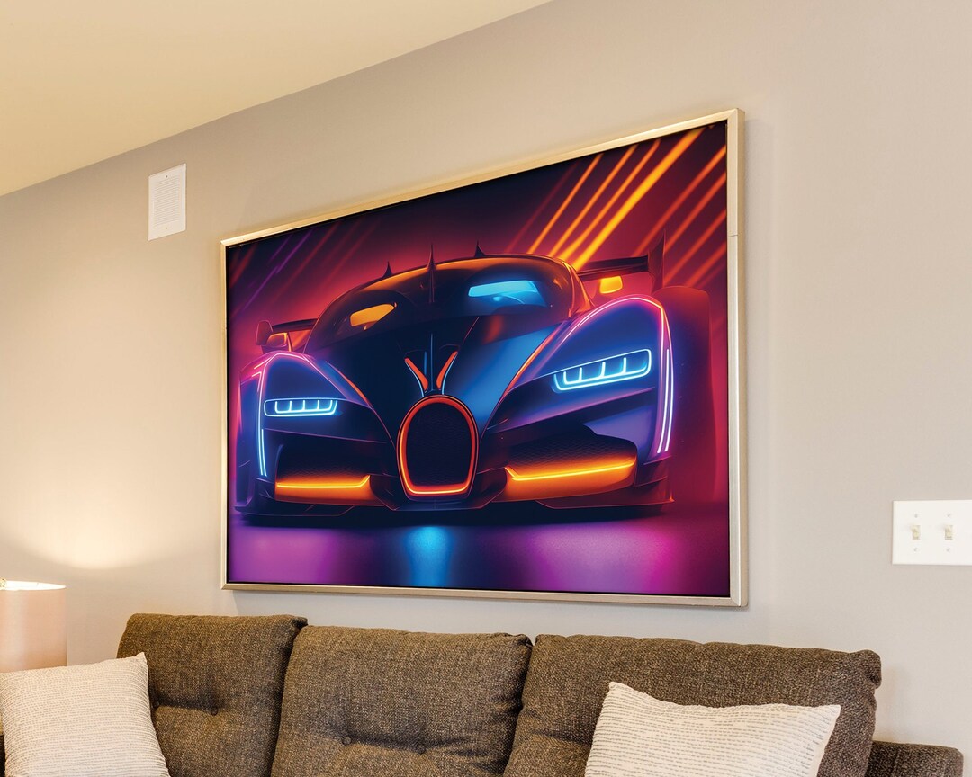 PRINTABLE Digital Artwork of a Black Bugatti in Neon Brilliance ...