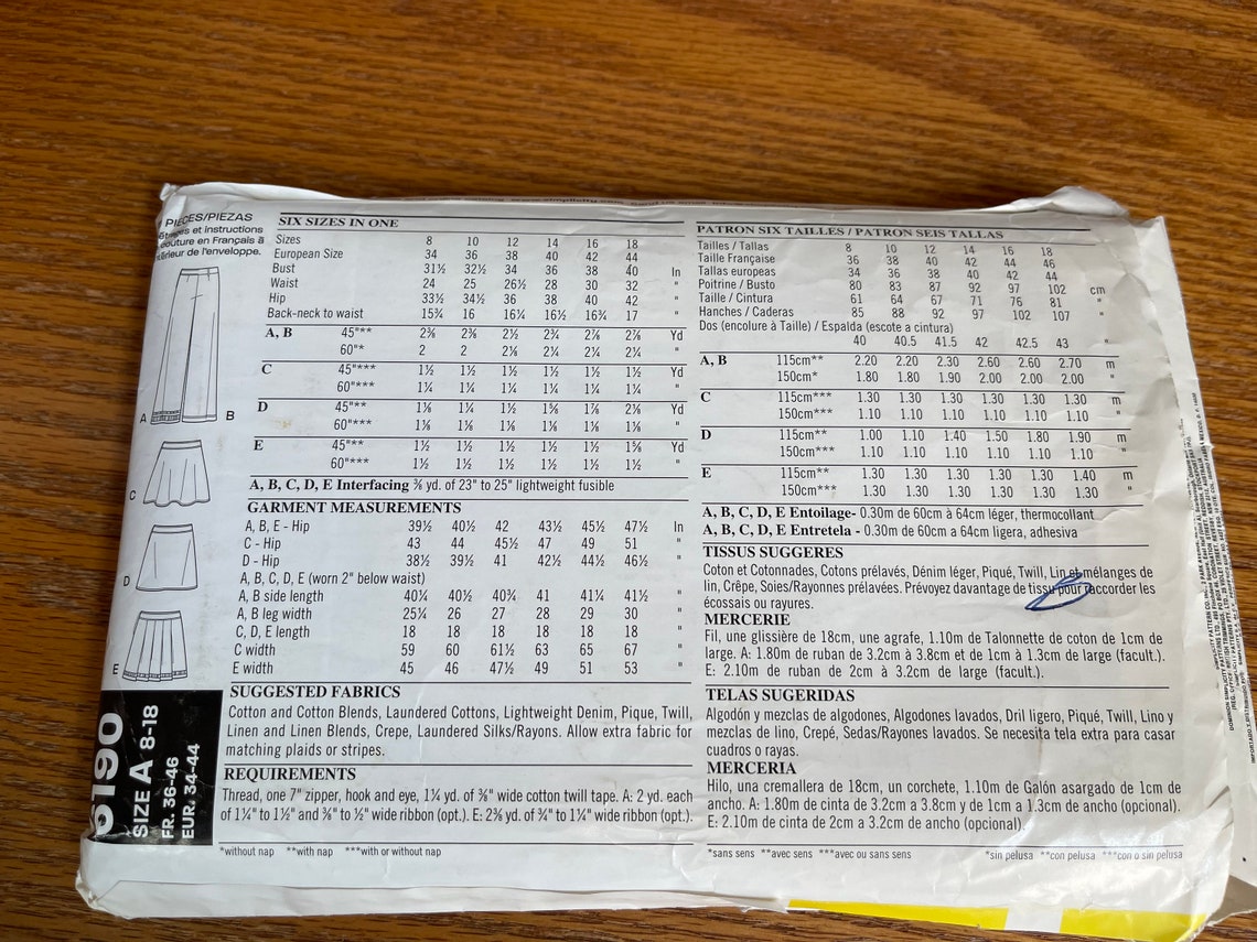 CUT Pattern/misses' Skirt-pants/sewing Pattern New Look 6190/size 8-18 ...