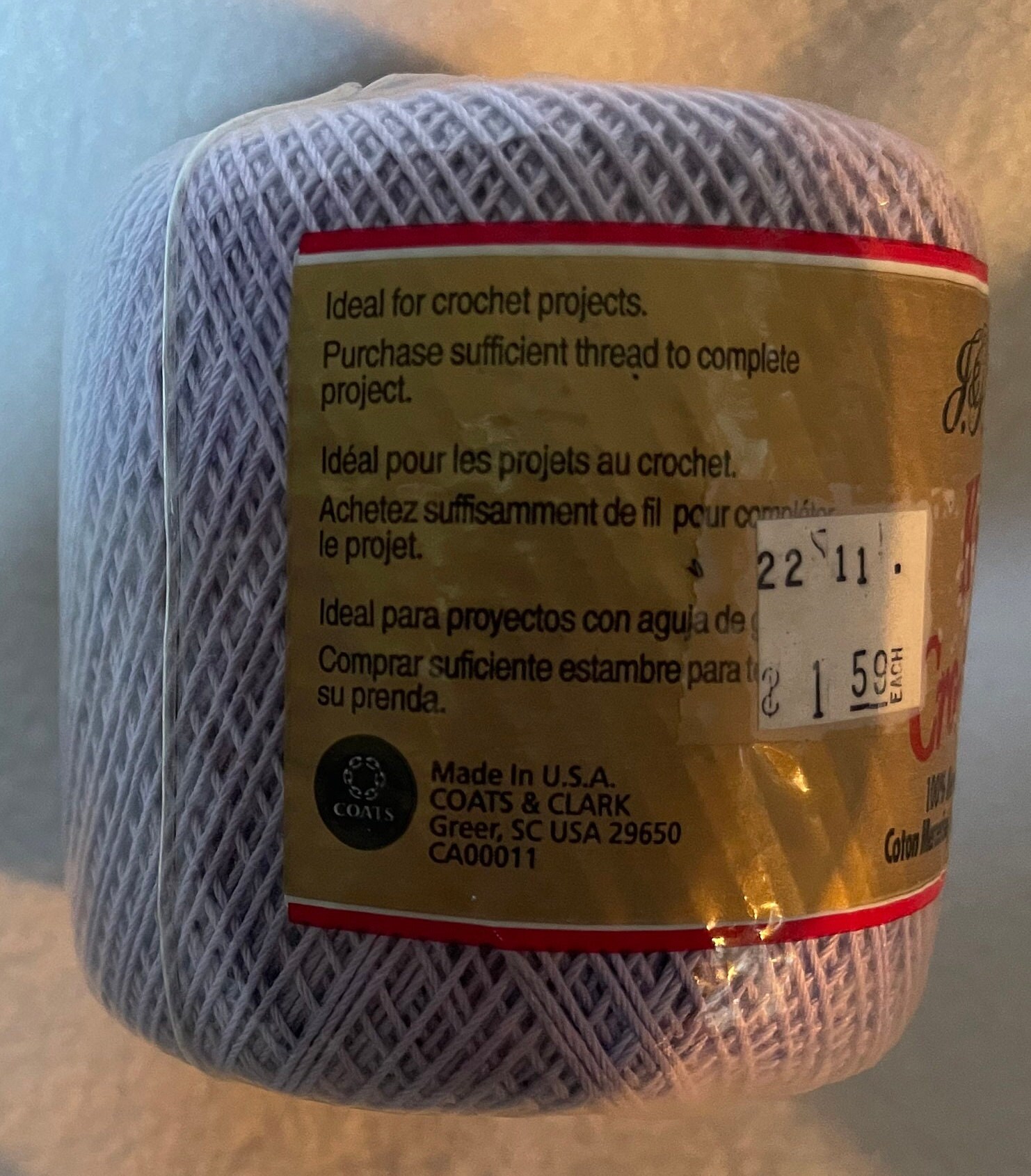 J&P Coats Knit-cro-sheen Crochet Cotton/size 10/100% Mercerized Cotton ...
