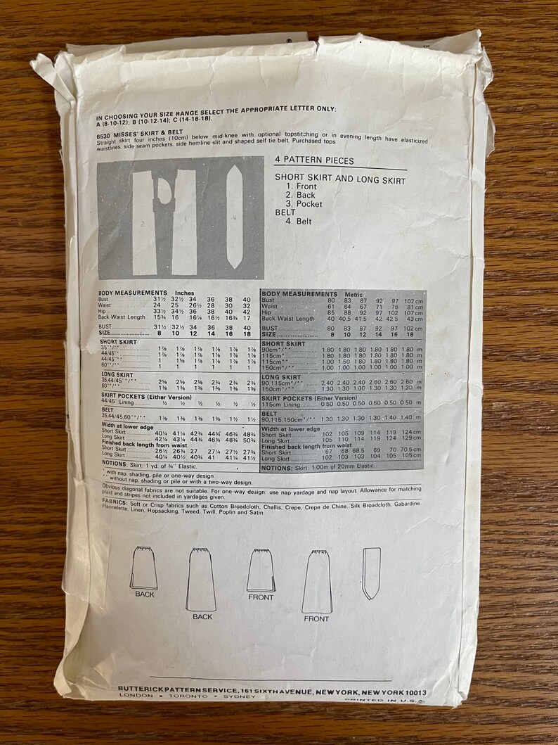 CUT Pattern/misses Skirt/sewing Pattern Butterick 6530 Fast & Easy ...