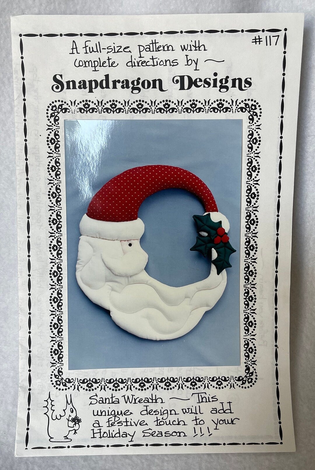Uncut-santa Wreath Pattern/snapdragon Designs 117/holiday Door-wall ...
