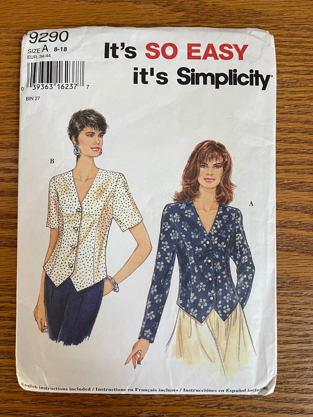 CUT Pattern/misses Blouse/sewing Pattern Simplicity 9290/ladies Top ...