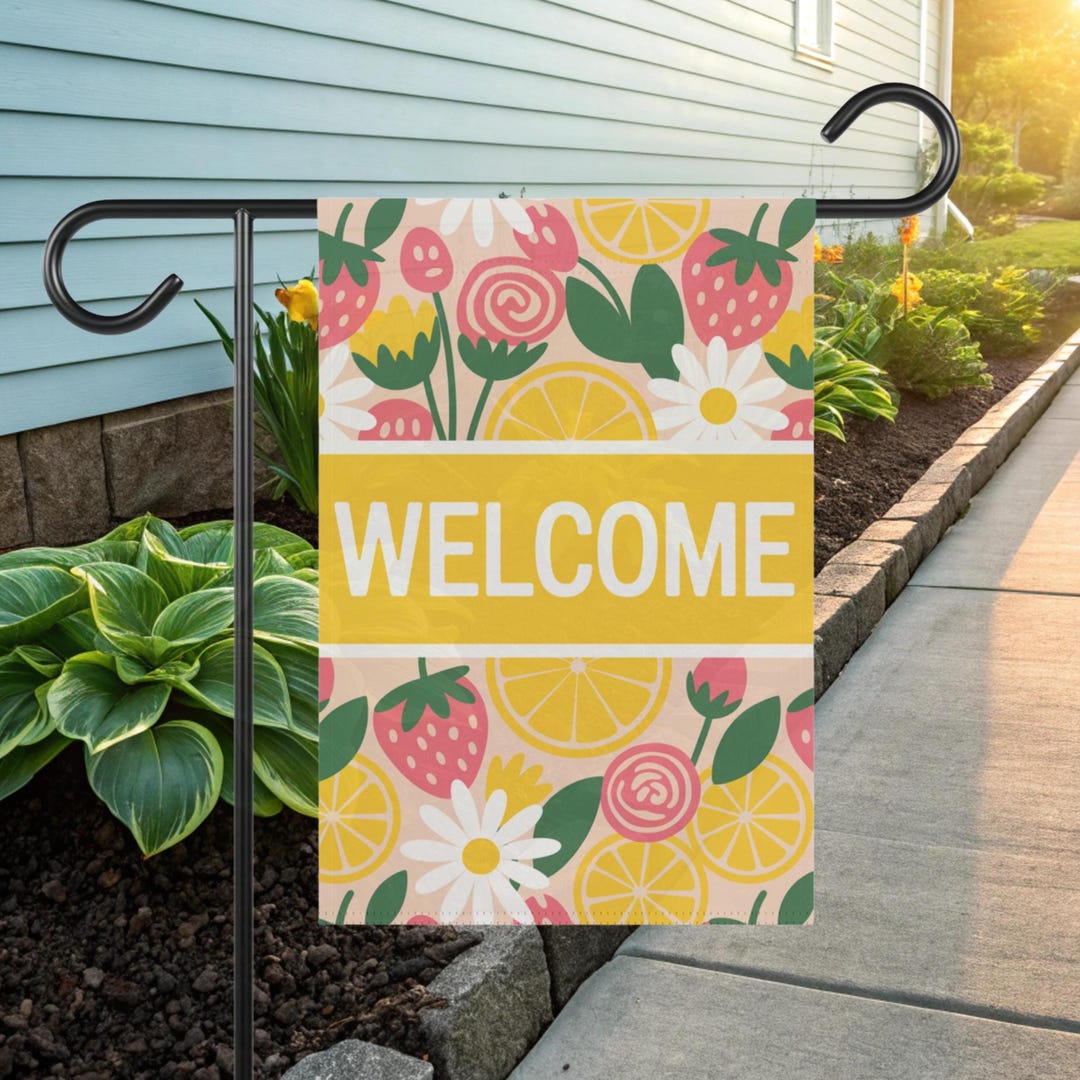 Strawberry Garden Flag for Summer Décor - Tropical Fruit & Floral ...