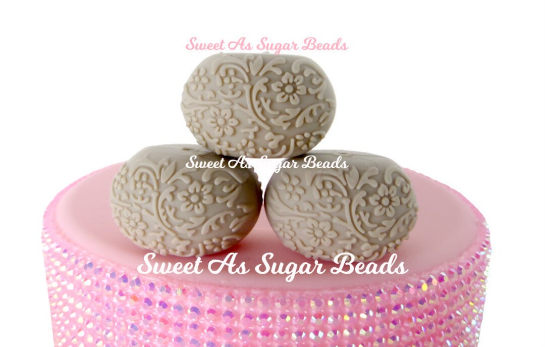 Tooled Embossed Abacus Bead-silicone-floral-khaki - Etsy