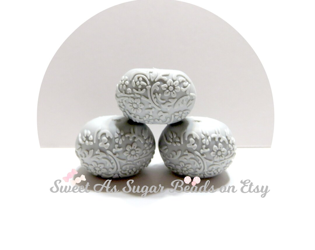 Tooled Embossed Abacus Bead-silicone-floral-dove Gray - Etsy