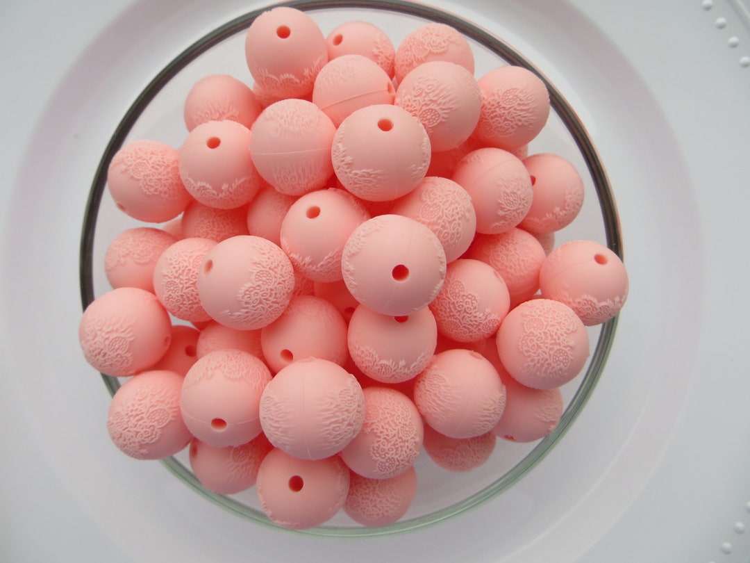 Silicone Beads-embossed Floral-fresh Pink-15mm-wristlet-pens - Etsy