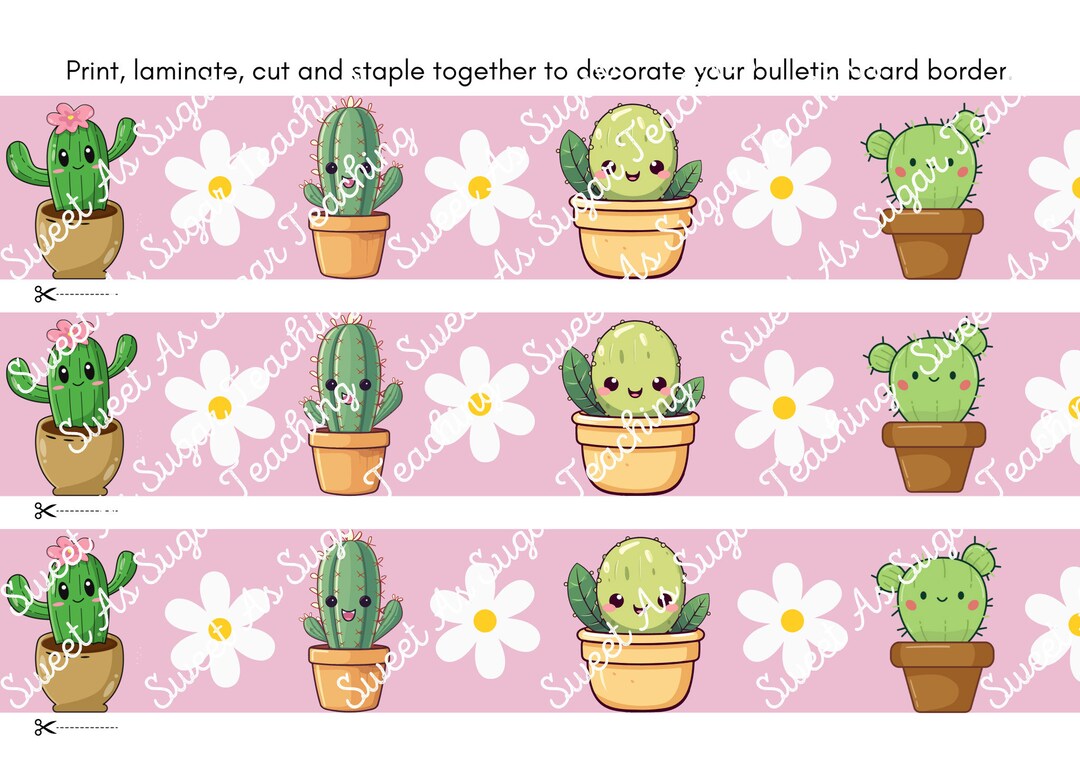 Classroom Bulletin Board Border-you Print-happy Cactus-kawaii - Etsy