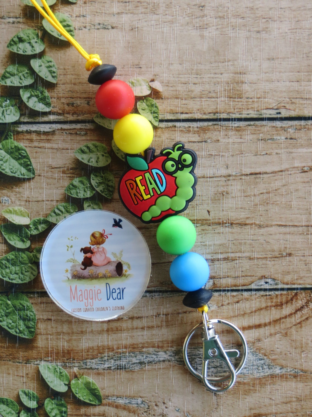 Break Away Lanyard-teacher-teach-read-apple-bookworm-rainbow-first ...