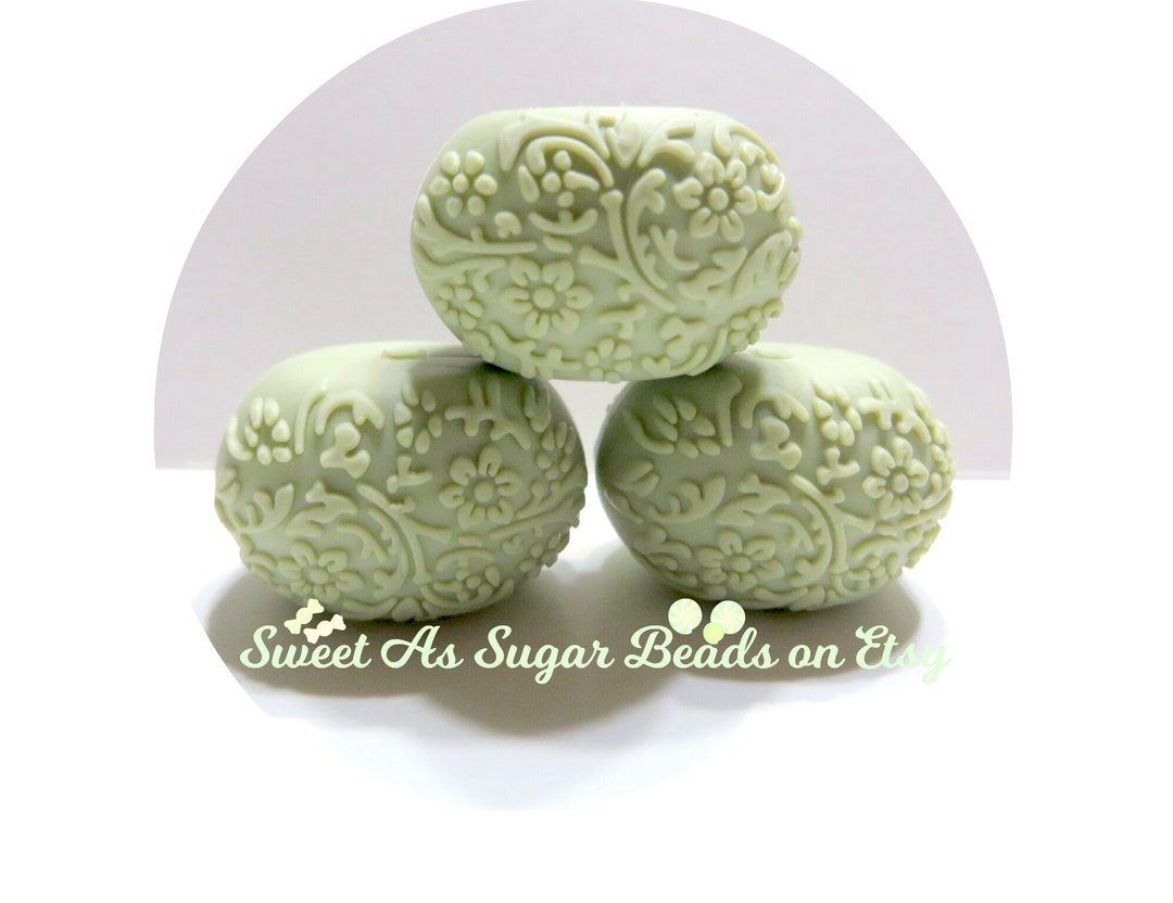 Focal Bead-tooled Embossed Abacus Bead-silicone-floral-sage - Etsy