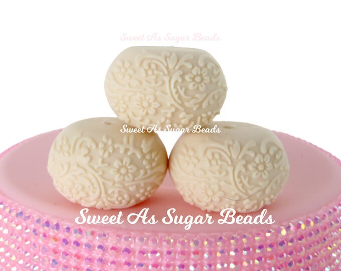 Tooled Embossed Abacus Bead-silicone-floral-cream - Etsy