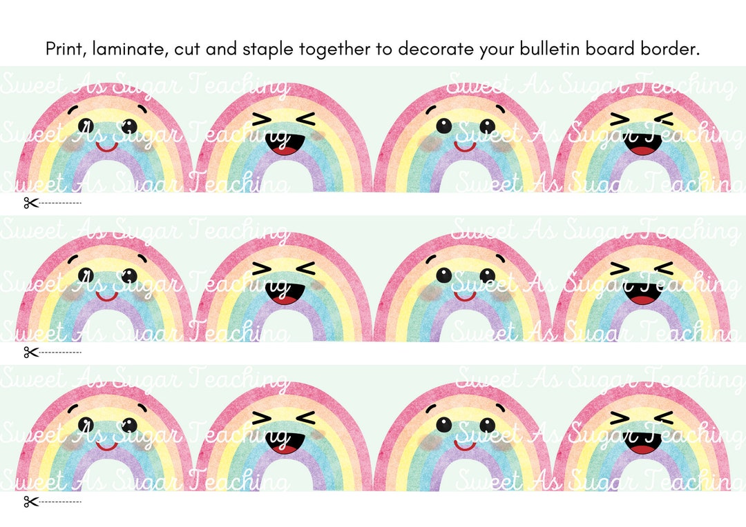 Classroom Bulletin Board Border-you Print-happy LITTLE Rainbows-kawaii ...