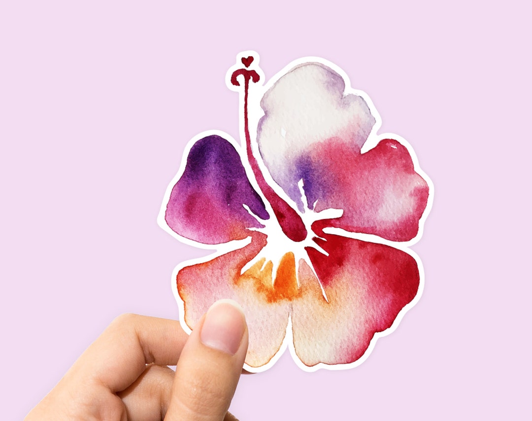 Hibiscus Flower Sticker, Hawaii Flower Sticker, Watercolor Hibiscus ...