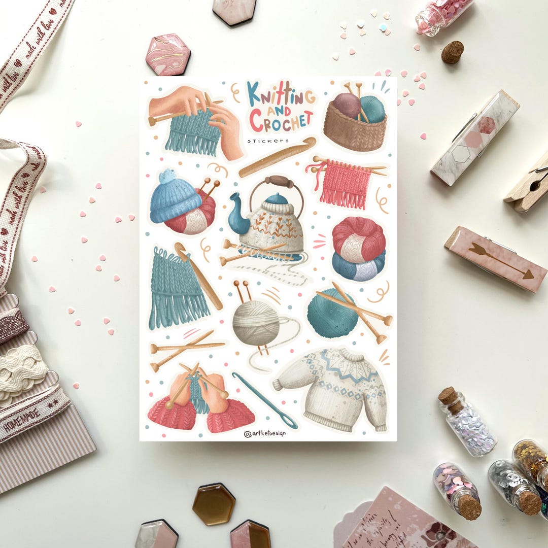 Knitting & Crochet Sticker Pack Set - Etsy