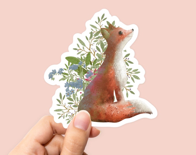 Cute Fox and Fox Cub Vinyl Sticker, Watercolor Laptop Sticker, Water ...