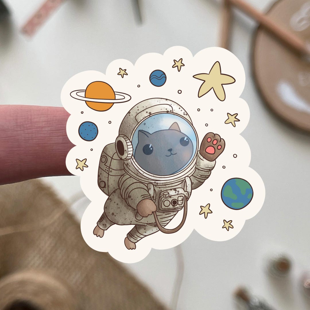 Cat Astronaut Sticker | Space Cat Vinyl Decal | Cosmic Kitty Sticker ...