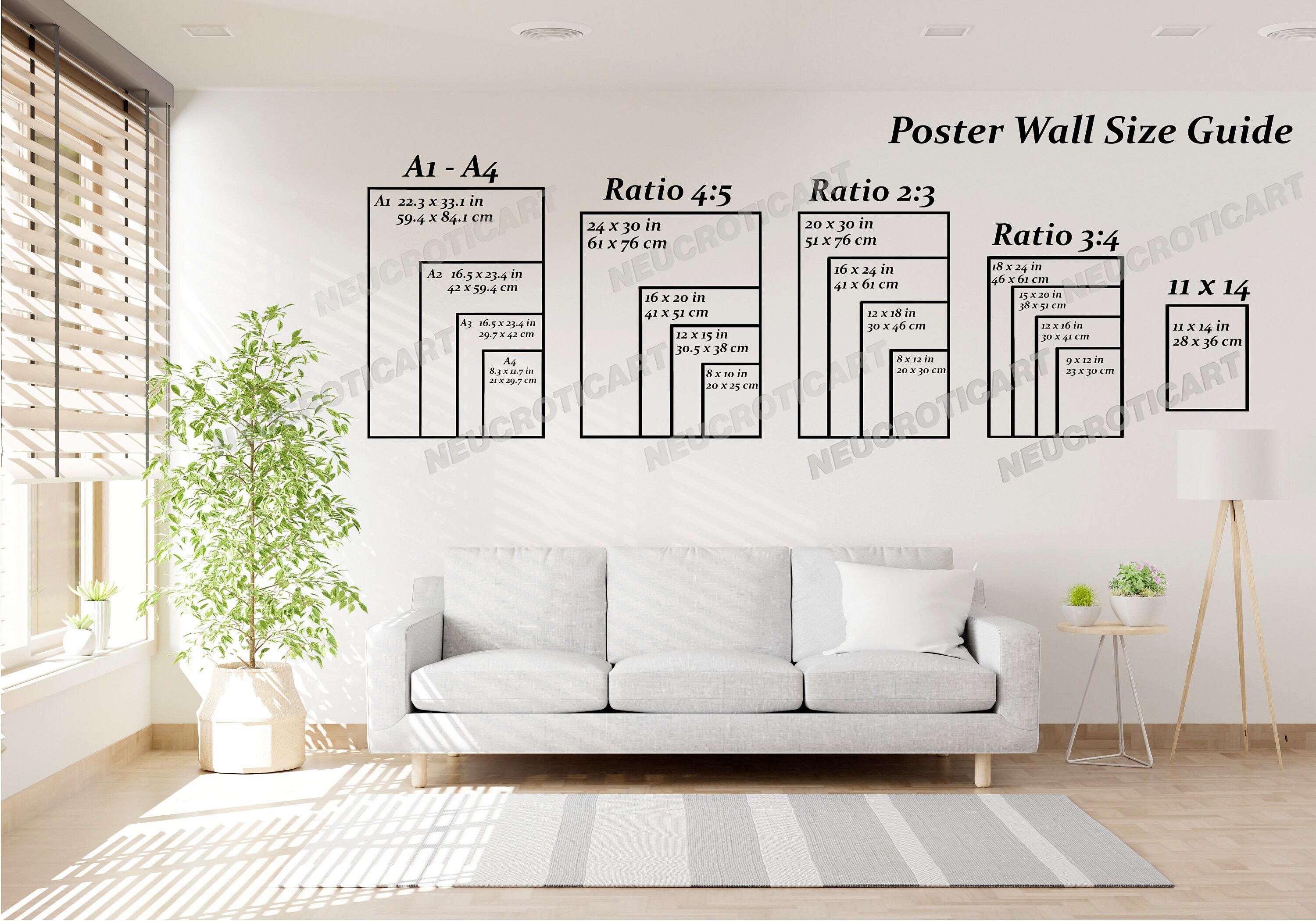 Wall Size Guide - Poster Size Guide - Downloadable Wall Size - Etsy
