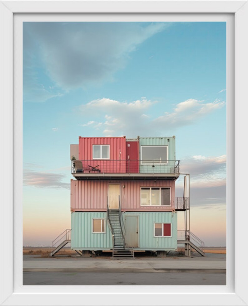 Colorful Shipping Container Home.minimalist AI Art Print,eclectic ...
