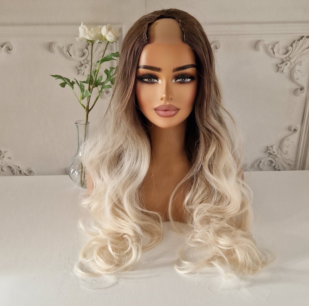 Ombre Light Brown to Lightest Blonde Human Synthetic Blended Hair U ...