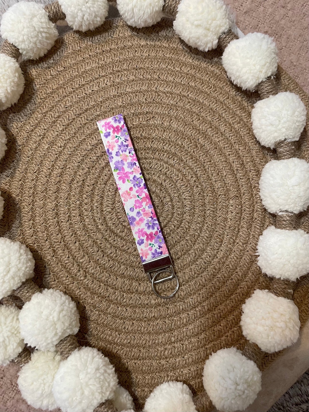 Key Chain | Key Fob | Wristlet Key Chain | Floral Key Chain | Pink and ...
