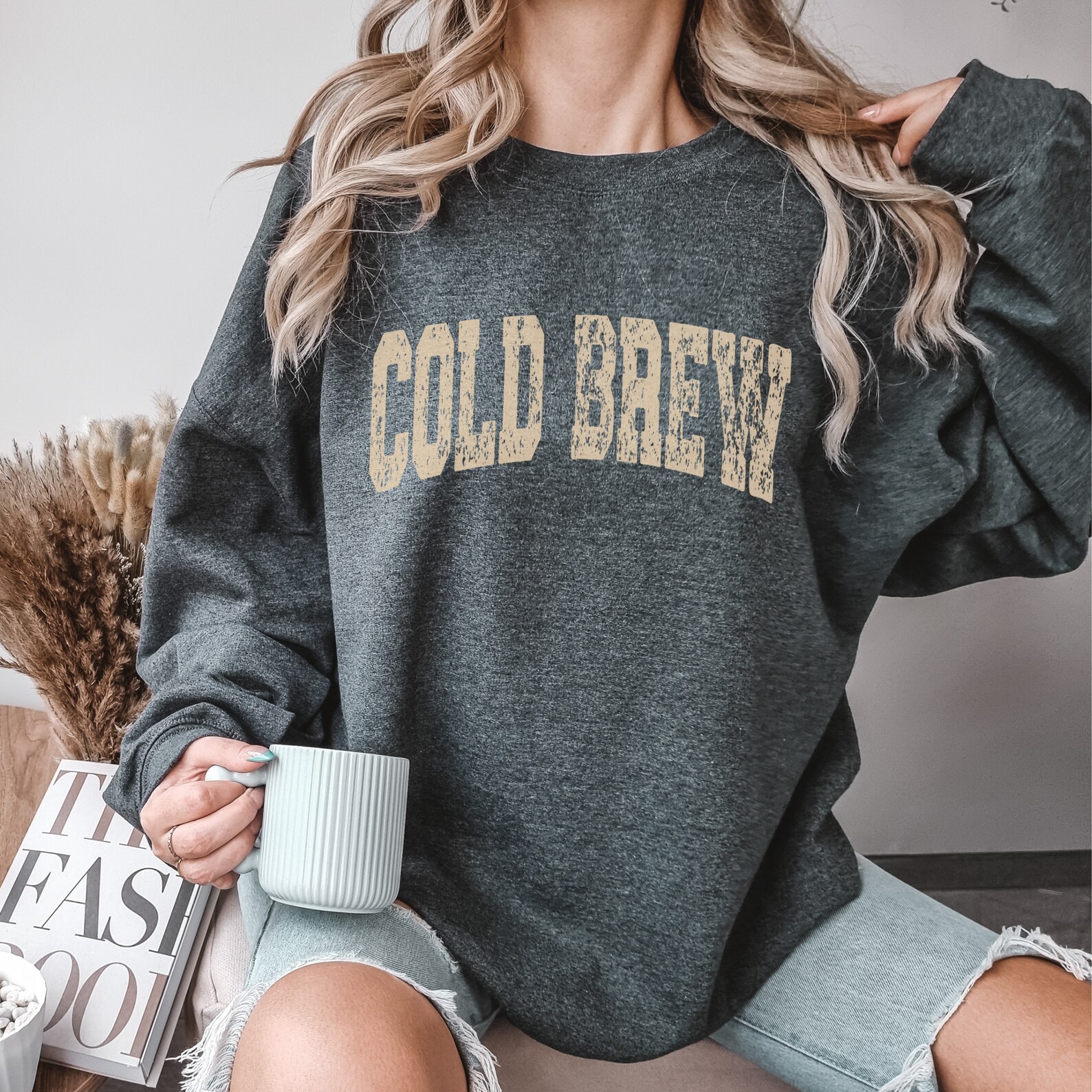 Distressed Cold Brew Sweatshirt, Coffee Lover Gift, Iced Coffee Sweater ...