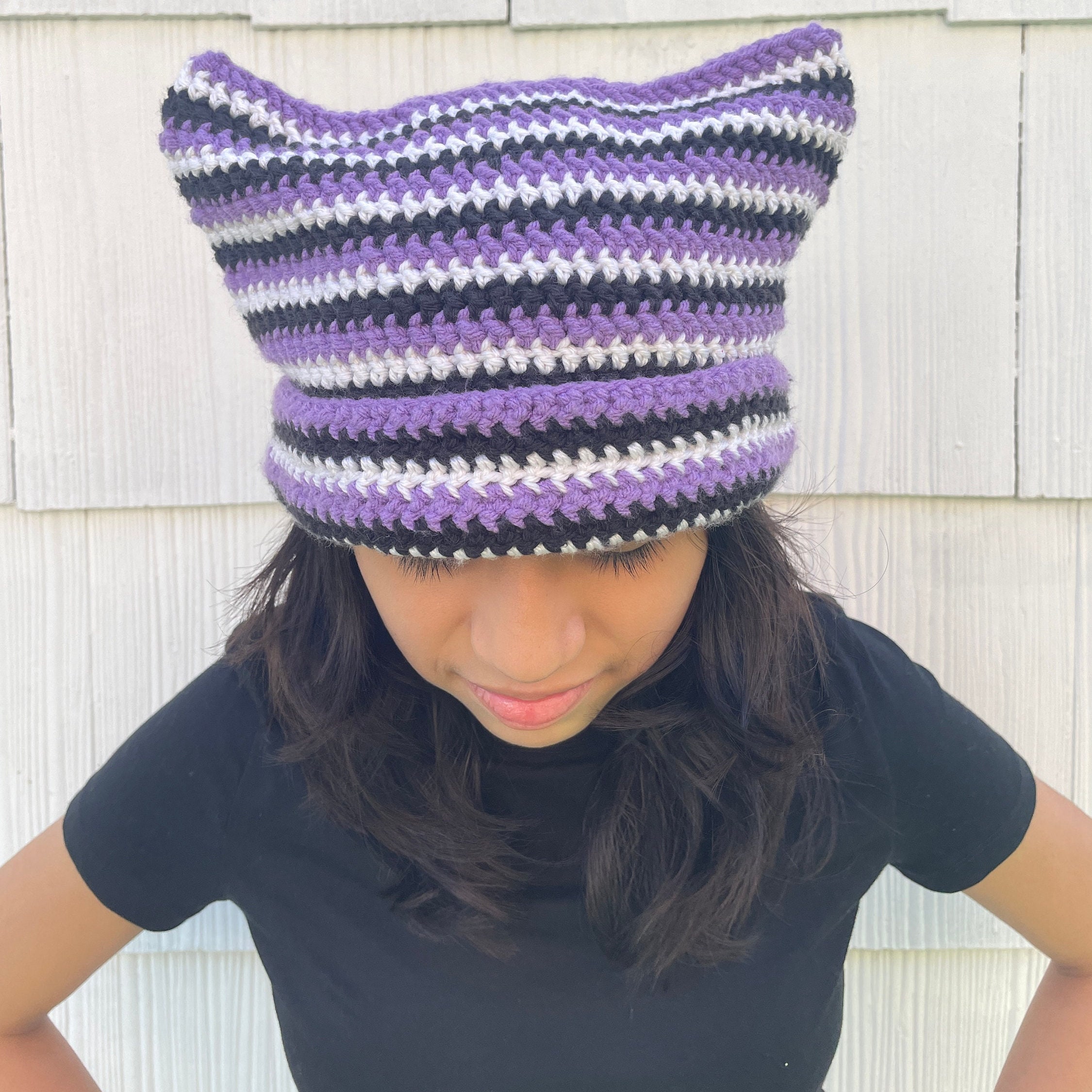 Crochet Cat Ear Beanie Pattern, Cat Beanie Tutorial, Crochet Cat Hat ...