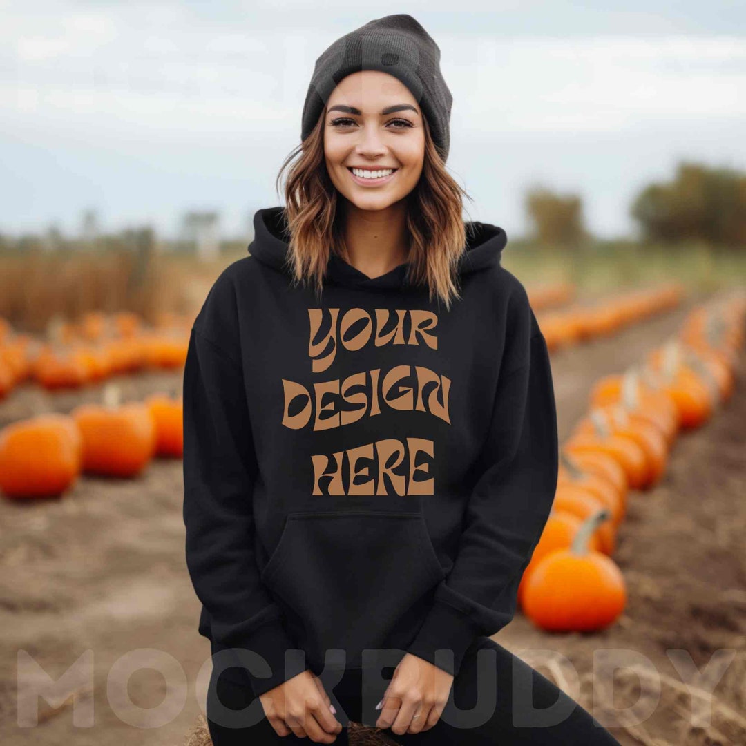 Black Gildan 18500 Mockup, Halloween G18500 Hoodie Mock up for Women, G ...