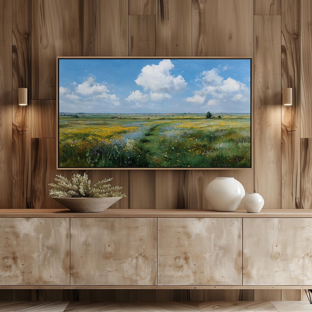 Summer Floral Field Landscape - Printable Wall Art, Rustic Cottagecore ...