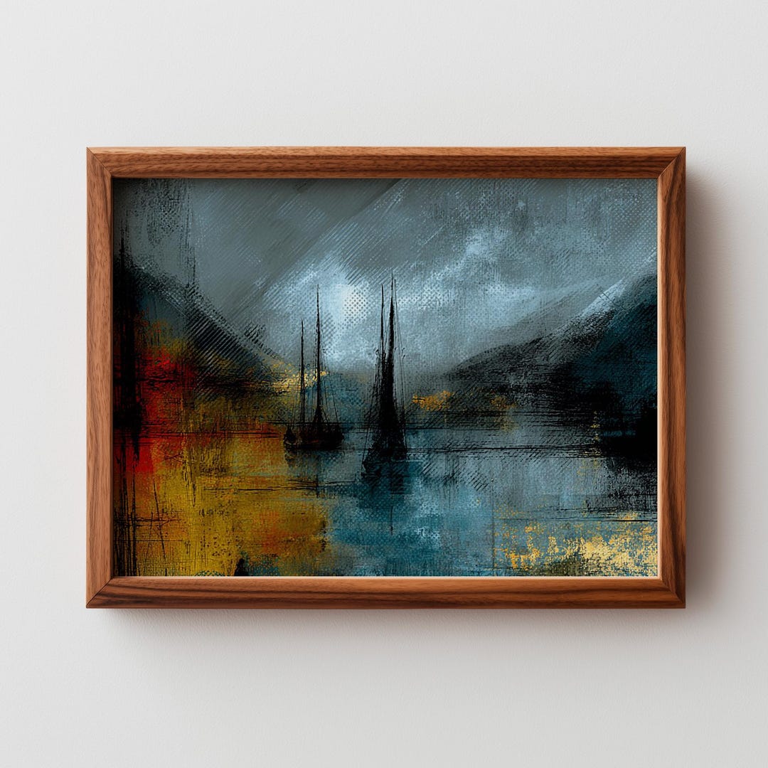 Moody Sailboat Landscape Printable - Dramatic Impressionist Art, Stormy ...